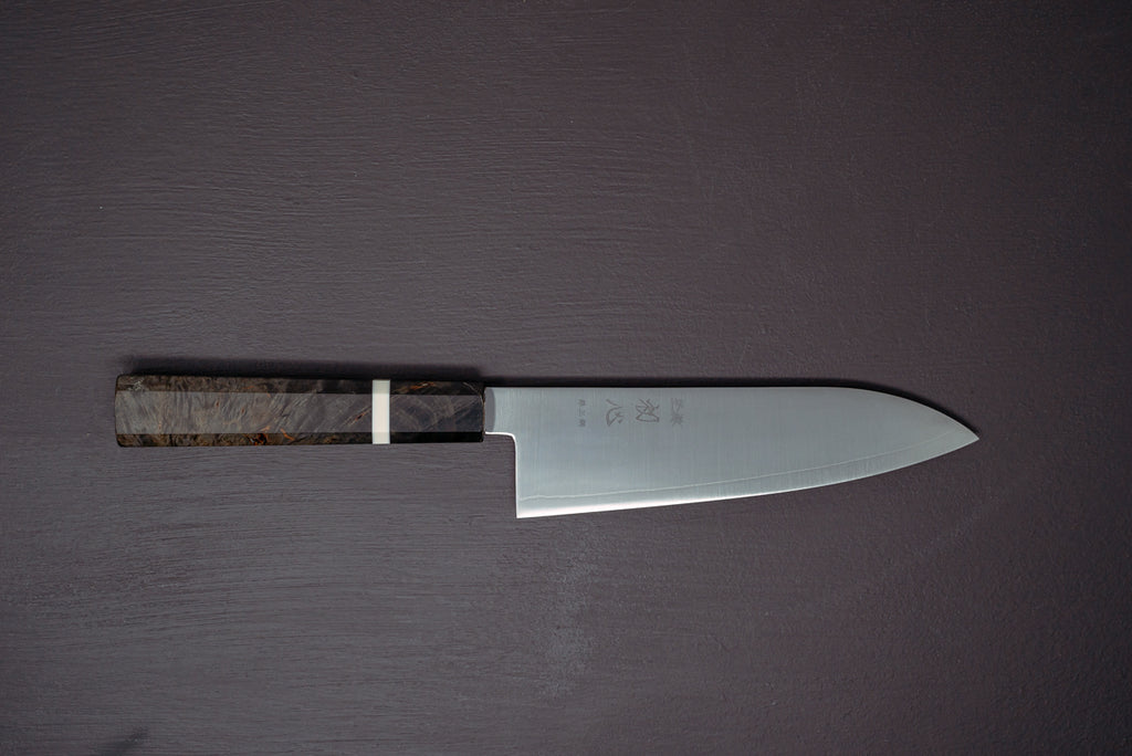 Hayabusa Silver3 Migaki Santoku 180mm w/ Birch Handle with white space ...